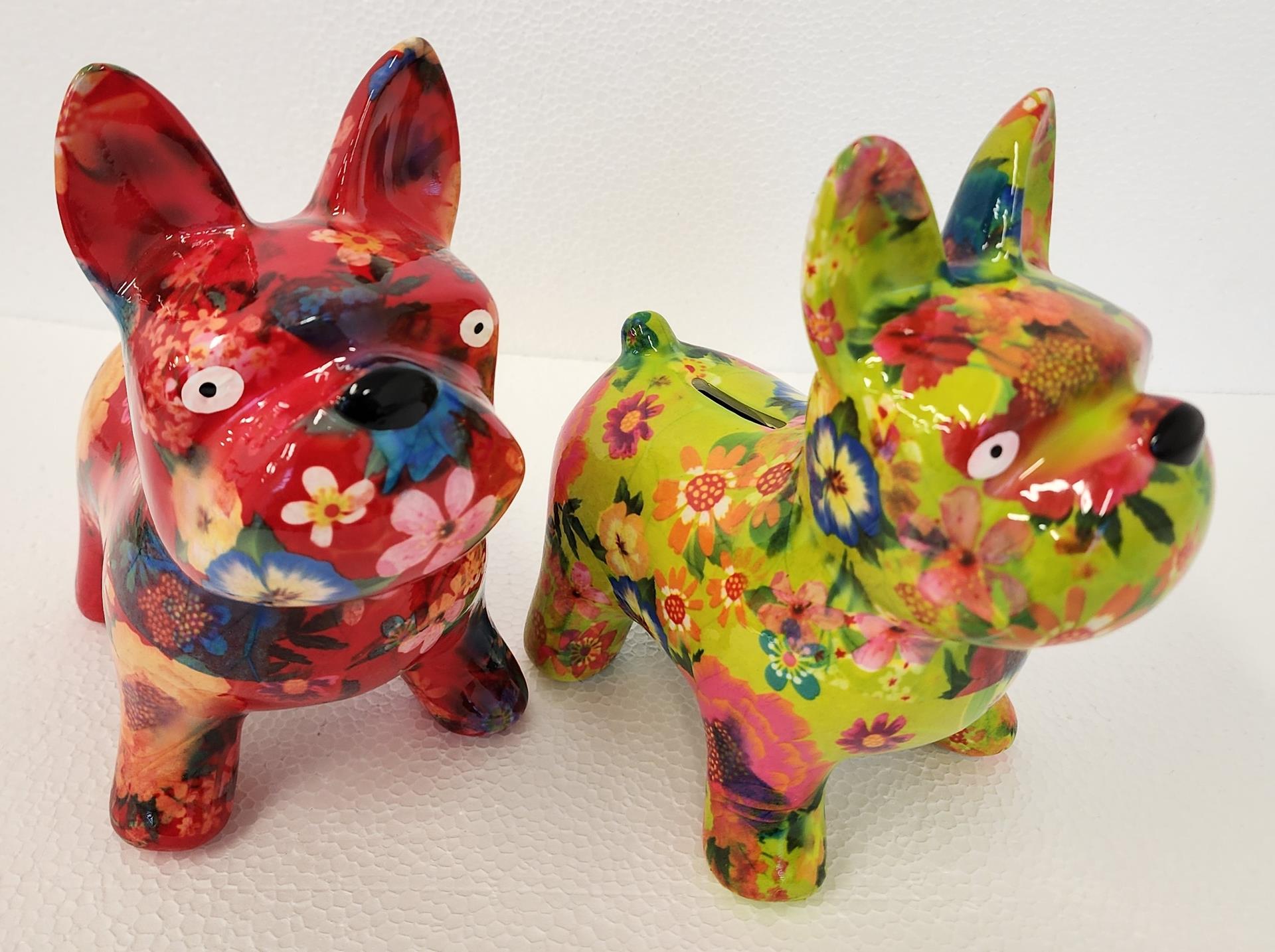 Piggy Bank Dog With Flowers Red Or Green | Edelweiss Imports
