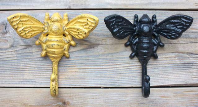 Horn Hook Cast Iron Bee 2 Assorted Colors | Edelweiss Imports